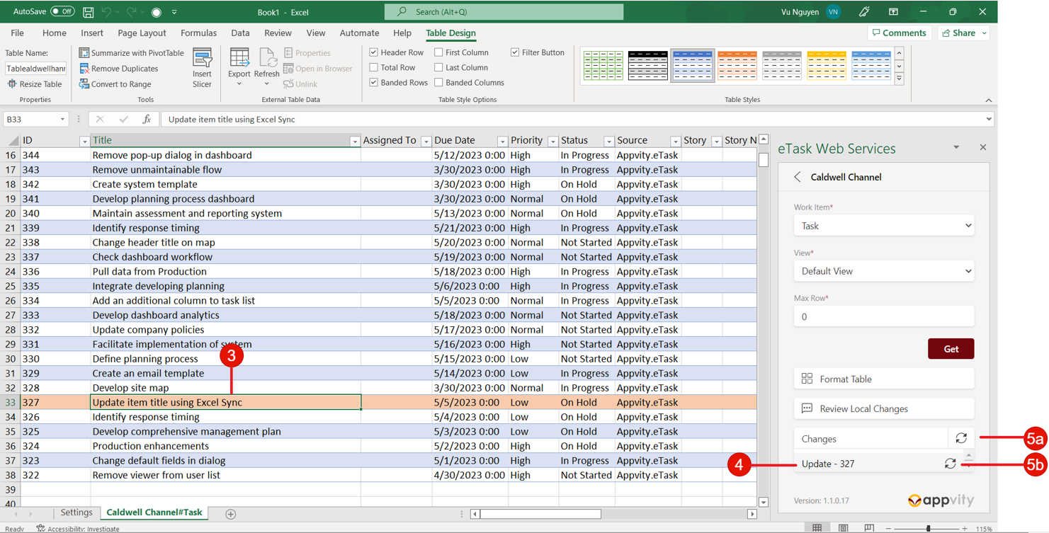 Appvity Online Document System | Excel Sync for eTask - Update data
